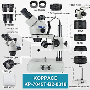 KOPPACE 3.5X-180X Trinocular Stereo Microscope Upper and Lower LED Light Source Continuous Zoom Lens Mobile Phone Repair Microscope.