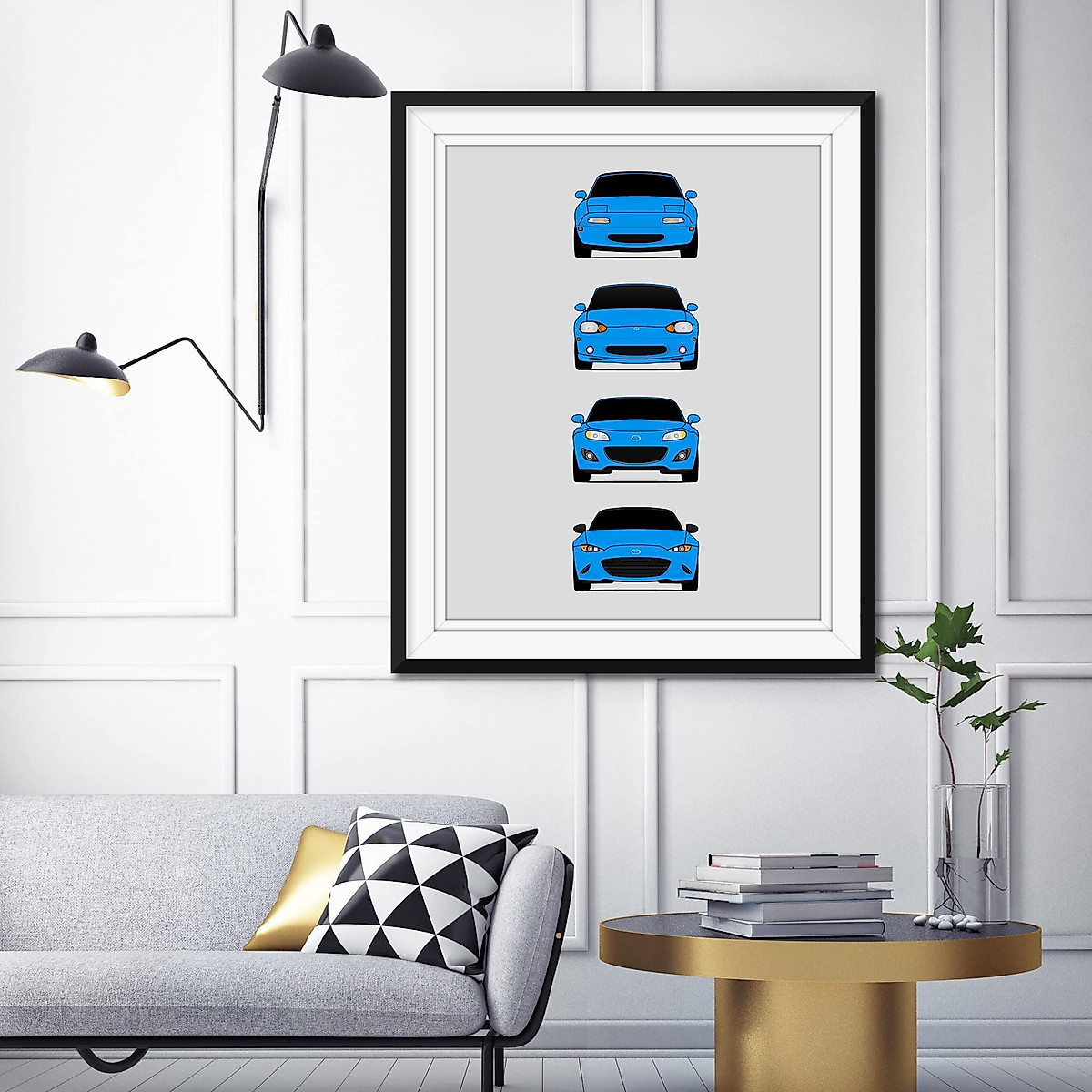 Custom Car Posters History of Mazda Miata MX-5 Generations and Handmade Print of NA Miata, NB Miata, NC Miata, ND Miata - Mariner Blue, 8x10" Satin Print (Unframed) - Gift for Car Enthusiast