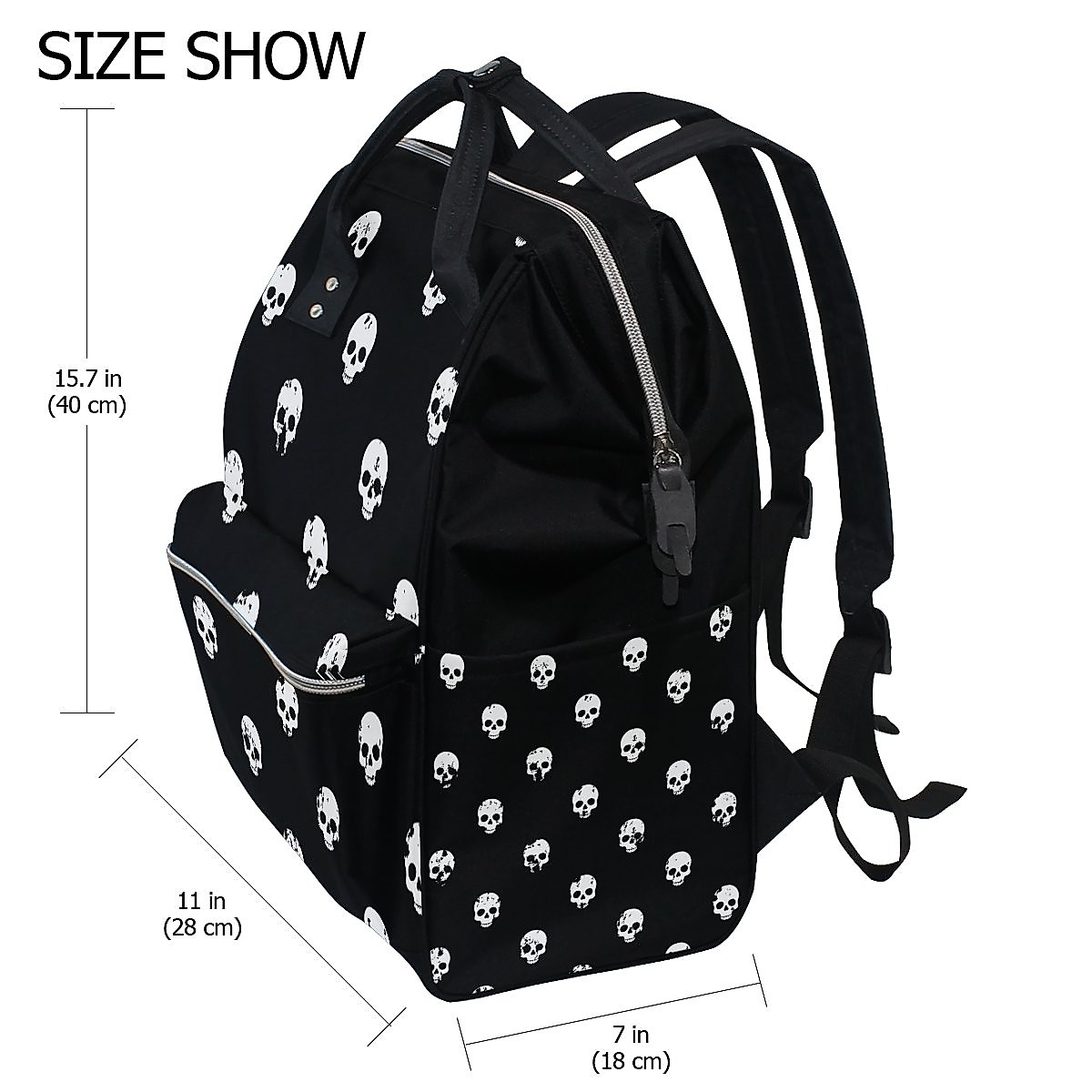 My Little Nest Large Capacity Diaper Bag Black White Skulls Pattern Durable Multi Function Travel Backpack for Mom Girls