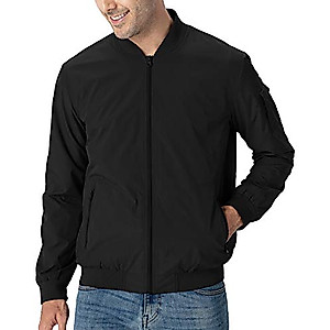 TBMPOY Men's Windproof Bomber Jackets Lightweight Track Jackets Spring Casual Windbreaker Outdoor Coat Black S