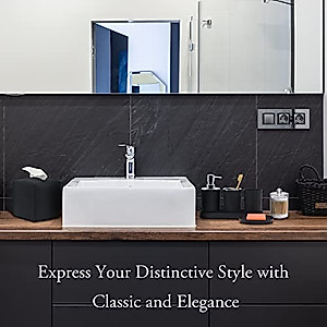 Bathroom Accessory Set - 10 Piece Black Bathroom Accessories Set with Trash Can, Toothbrush Holder and Cup, Soap Dispenser, Soap Dish, Toilet Brush Holder, Vanity Tray, Qtip Holder, Tissue Box Cover