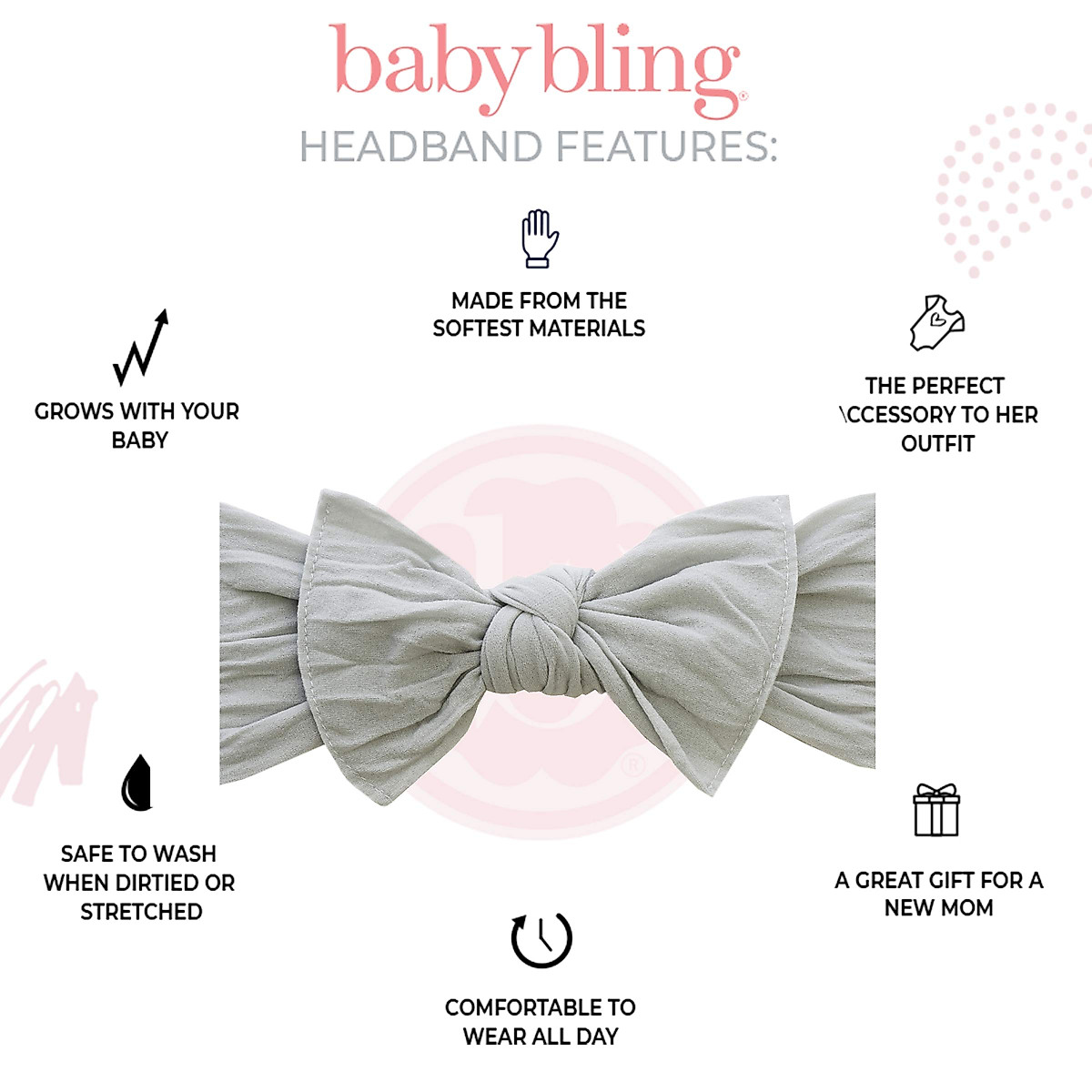 Baby Bling Bows Newborn to Little Girls Hair Bow - Shabby Dot and Classic Knot Headbands Toddlers Hair Accessories, One Size (2 Pack - Lilac Dot and Grey)