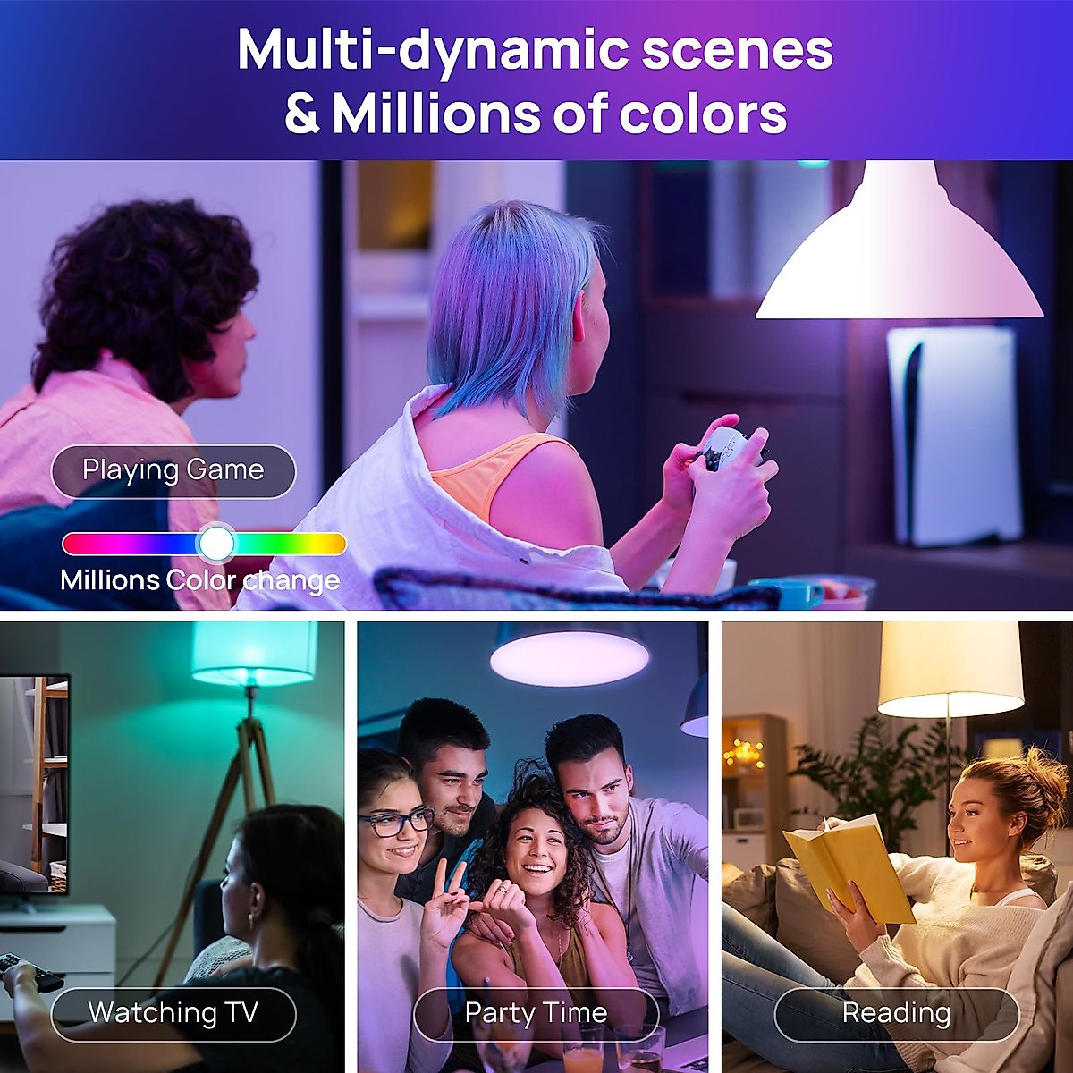 Consciot Smart Light Bulbs, WiFi Bluetooth Color Changing LED Light Bulb, Music Sync, 60W Equivalent Smart Bulb, A19 E26 RGBTW Light Bulbs That Works with Alexa/Google Home/Apple Home/Siri, 3 Pack