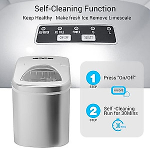 Countertop Ice Maker, Chewable Pebble Portable Ice Maker Machine, 9 Cubes Ready in 6 Mins, 26lbs/24H, Self-Cleaning Ice Machine with Ice Scoop and Basket, for Home Kitchen Office Bar Party