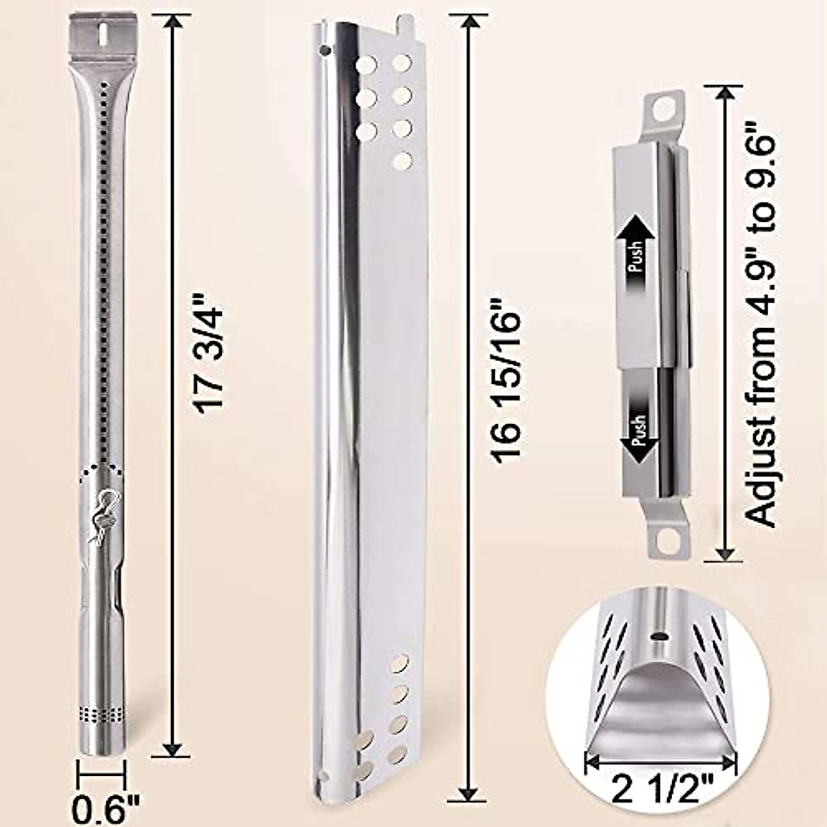 Grill Replacement Parts for Charbroil Performance 475 4 Burner 463347017 463361017 463673017 463342119 463376018P2 G470-0004-w1, Stainless Steel Heat Plate Tend Shield, Grill Burner, Crossover Tubes