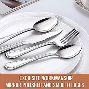 Paincco 60-Piece Silverware Set Service for 12, Stainless Steel Flatware set, Pearled Edge Cutlery Set Includes Knife Fork Spoon, Beading Eating Utensil for Home Kitchen Restaurant, Dishwasher Safe