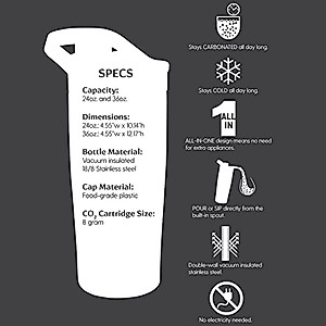 GrowlerWerks uKeg Twist Seltzer Maker & Dispenser – Portable Patented Carbonation System - Vacuum Insulation for Beverages – Includes Carry Handle- Soda Maker for Sparkling Water (Tungsten, 36 oz)