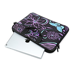 AUPET 16 16.5 17-17.3-Inch Water Resistant Neoprene Sleeve Notebook Neoprene Messenger Case Tote Bag with Outside Handle and Adjustable Shoulder Strap & Extra Pocket(Purple Flower)