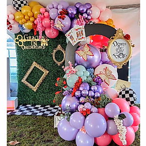 Enanal Alice in Wonderland Balloon Garland Arch Kit, 163pc Purple Pink Rainbow Balloons with Chessboard Balloons for Spring Tea Party Onederland Birthday Baby Shower Party Decorations