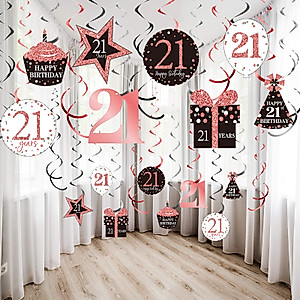 Birthday Party Decorations, Birthday Party Rose Gold Hanging Swirls Ceiling Decorations Shiny Foil Swirls for Birthday Decorations Supplies 30 Count (21 Style)
