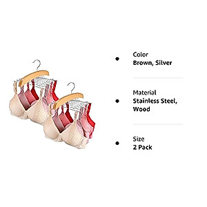 Bra Hanger, Tenyond Tank Tops Hangers Natural Wood Bra Holder Hanger Space Saving Closet Organizer and Storage Rack for Bras, Tank Tops, Camisoles-2 Pack