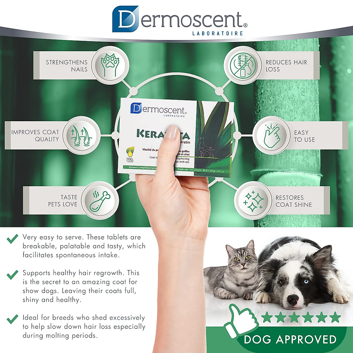 Dermoscent Keravita® Dog & Cat Skin and Coat Food Supplement - Natural Vitamin Pills for Hair Loss or Brittle Claws - 30 Tablets