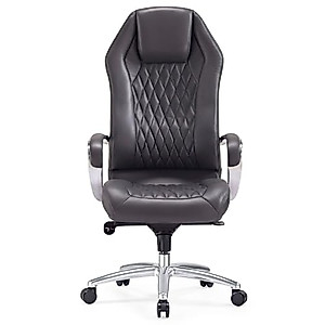 ZURI Furniture Modern Ergonomic Sterling Genuine Leather Executive Chair with Aluminum Base - Dark Grey