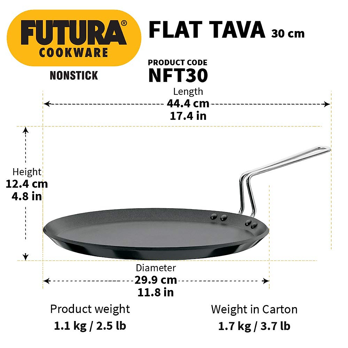 Futura Non-Stick Flat Tava Griddle, 30 cm, Black