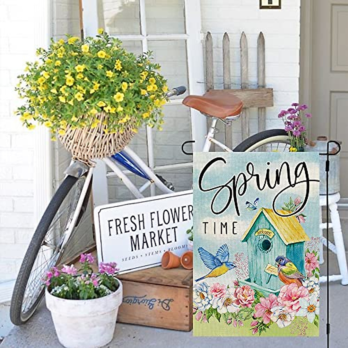 CROWNED BEAUTY Spring Time Garden Flag Floral 12x18 Inch Double Sided for Outside Birds Burlap Small Yard Holiday Decoration CF751-12