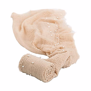 M&G House Newborn Photography Wrap | Handmade Pearl Decor Wrap Blanket for Baby Photo Props | 35.5 X 67 inch Newborn Photo Shoot Outfits Baby Photoshoot Props(Beige)