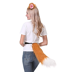 LA CARRIE Plush Tail and Ears Faux Fur Animal Fox Wolf Costume Kit for Unisex Kids Adult Party Halloween Fancy Dress Cosplay(Khaki)