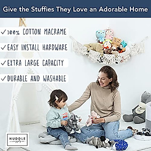 Huddle Macrame Stuffed Animal Hammock for Stuffed Animals - The Original Designer Washable No-Drill Install Toy Net for Stuffed Animals Storage - Boho Stuffed Animal Net Plush Pet Net Corner Display