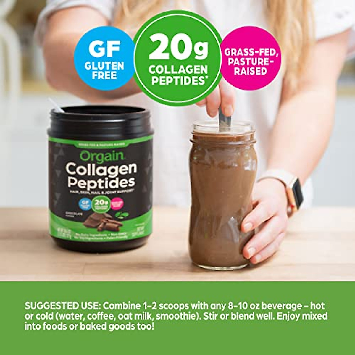 Orgain Hydrolyzed Collagen Peptides Powder, 20g of Chocolate Grass Fed Collagen - Hair, Skin, Nail, & Joint Support Supplement, Paleo & Keto, Gluten Free, Dairy Free, Non-GMO, Type I and III, 1lb