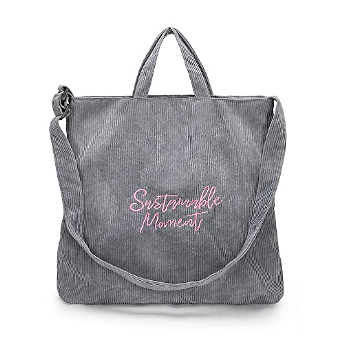 Corduroy Tote Bag for Women,Large Tote Bag ,Shoulder Bag with Zipper&Inner Pockets,Hobo Crossbody Handbag Casual Tote. (Grey)