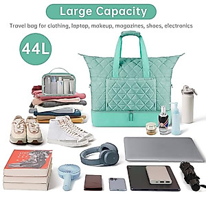 ETRONIK Weekender Bag for Women with 17 inch Laptop Compartment, 44L Travel Duffle Bag with Shoe Compartment & Wet Pocket, Carry on Overnight Bag with Toiletry Bag for Travel, Hospital, Sports, Green