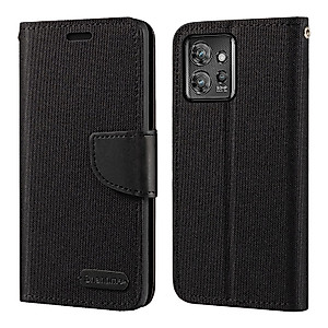 Shantime for Motorola ThinkPhone 5G Case, Oxford Leather Wallet Case with Soft TPU Back Cover Magnet Flip Case for ThinkPhone by Motorola (6.6”) Black