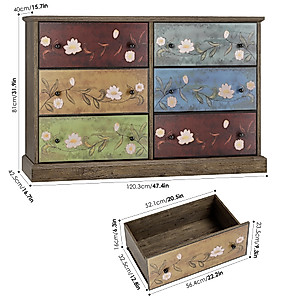 finetones 47.5’’ Wide Dressers & Chests of Drawers, 6 Drawer Dresser Boho Dresser TV Stand, Wood Dresser Vintage Dresser Chest of Drawers for Home, 47.5W x 16.7D x 31.9H Inch