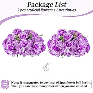 BLOSMON Artificial Flower Balls Wedding Centerpieces 2 Pcs 15.7" Large Lilac Fake Flowers Rose Hydrangea Ball Arrangement Center Pieces for Table Silk Floral Bouquet for Wedding Party Home Decor