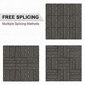 VANCASTLE 9PCS Wood Plastic Composite Interlocking Deck Tiles 11.8"x11.8", Patio Flooring Outdoor Waterproof All Weather Use, Wood Flooring for Patio Garden Poolside Front/Back Yard, Dark Grey