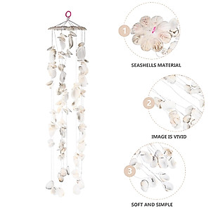 BESPORTBLE Natural Seashell Wind Chime Seashell Wind Bell Decorative Hanging Ornament Nautical Home Decor Gift for Room Patio Balcony Garden (White)