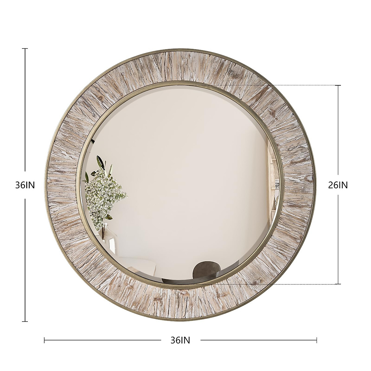36 Inch Round Mirror,Gold Metal&Wood Frame Circle Mirror,Bathroom Mirrors for Over Sink,Wall Mirror for Living Room, Bathroom,Vantiy,Gold Circle Mirror