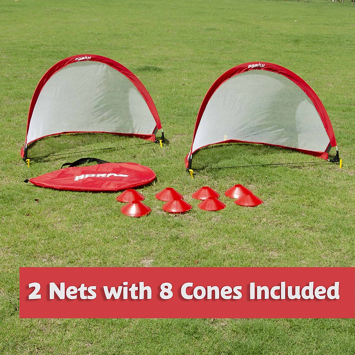 porayhut Pop up Soccer Net Soccer Goal for Kid Easy-up,Set of 2,Portable 210D Oxford with 8 Field Marker Cones & Extra Stakes,Fun for Backyard and Soccer Training Net
