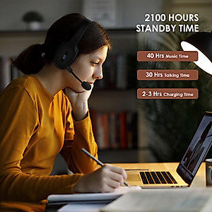 Gixxted Bluetooth Headset, Trucker Bluetooth Headset with Microphone, 60 Hours Working Time Wireless on-Ear Headset for Computer Cell Phone Trucker Home Office Work (Black)