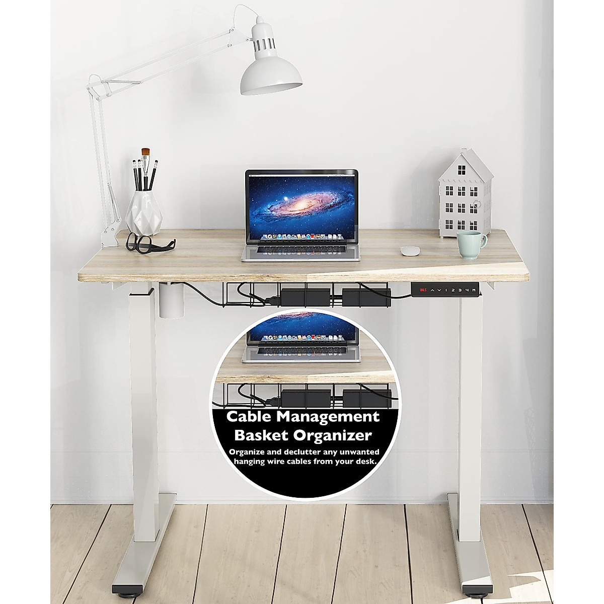 SHW Memory Preset Electric Height Adjustable Standing Desk, 40 x 24 Inches, Maple