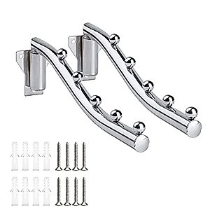 2 Pack Clothes Rack Hangers Folding Coat Hanger Stainless Steel, Clothes Drying Rack Wall Mounted, Space-Saving Foldable Wall Mount Clothes Rail with Swing Arm for Bathroom, Balcony, Wardrobe, Kitchen