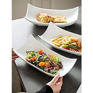 LAUCHUH Porcelain Serving Platter with Handles Serving Bowl Set for Noodles 11.93-inch Porcelain Platter Set Large Dinner Plate for Meat, Salad Set of 2 White