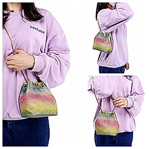 Ayliss Women's Full Rhinestones Bucket Bag Mini/Small Crossbody Shoulder Evening Shinny Bling Clutch Purse Bucket Handbag (Rainbow(Mini))
