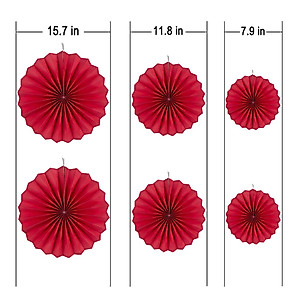 MOWO Red Paper Fans Hanging Decoration (red,6pc)