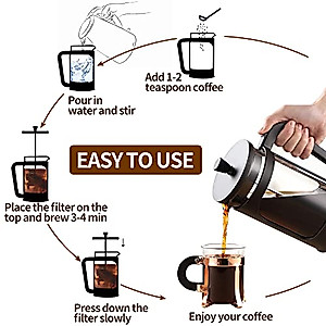 SIXAQUAE FRENCH PRESS French Press Coffee Maker Heat Resistant Durable Borosilicate Glass 34oz