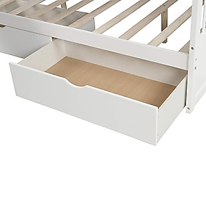 Twin Over Full Bunk Bed with Stairs and Slide, Solid Wood Bunk Bed Frame with Storage Drawers for Kids Girls Boys (White)