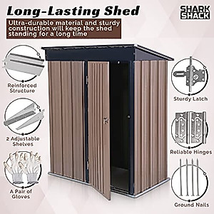 Shark Shack Outdoor Storage Shed | 6x5.3x3 ft Outdoor Shed with 2 Adjustable Shelves | Anti-Rust Steel Garden Shed | Sheds & Outdoor storage clearance for Garden Tools and Lawnmower - Black/Grey