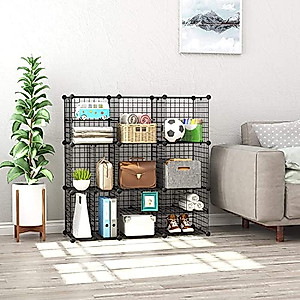 C&AHOME Wire Cube Storage, Wire Grids Organizer Unit with Large and Small Dividers, Metal C Grids Shelving, Storage Bins, Ideal for Closet Cabinet, Bedroom, Living Room, Office, Dormitory, Black