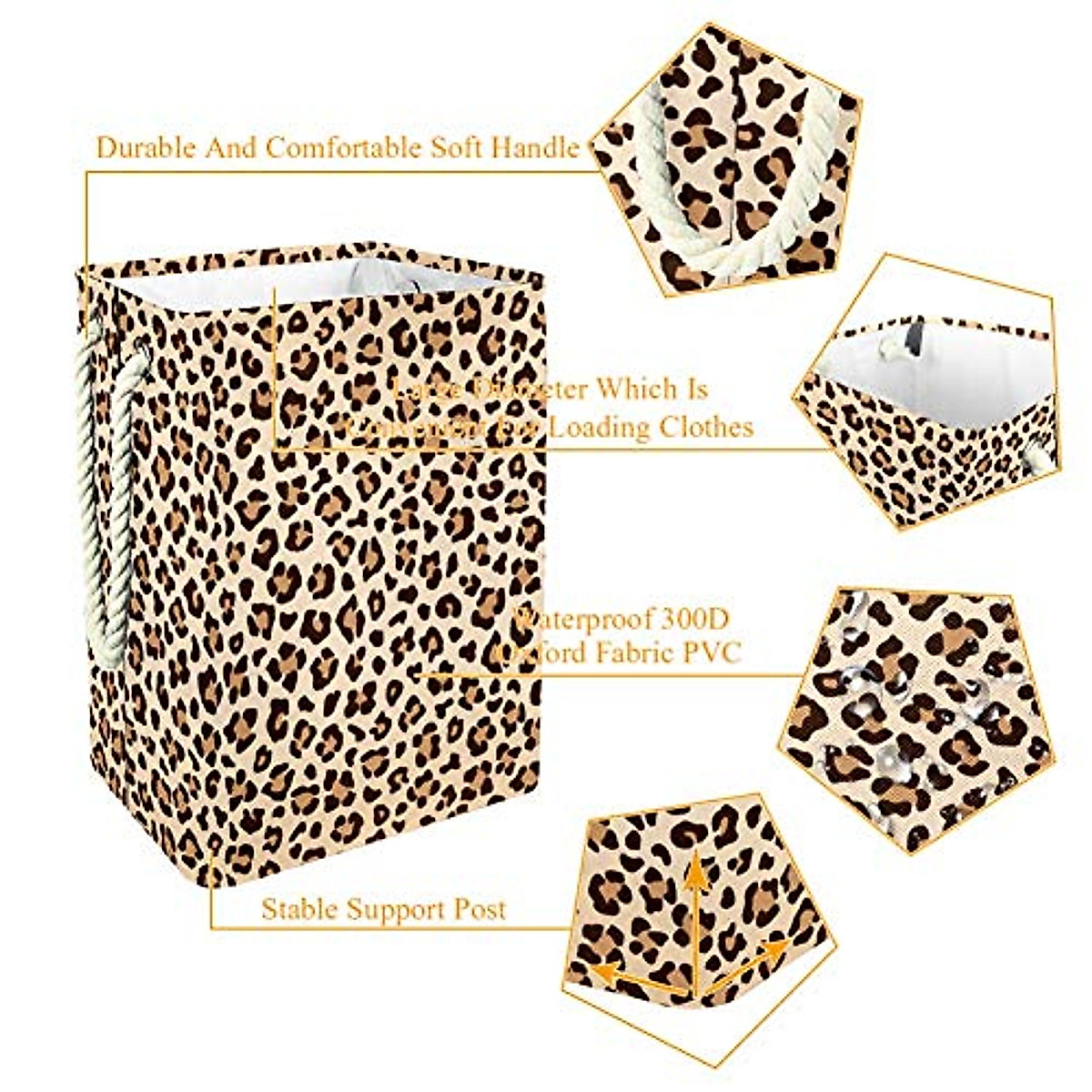 AISSO Large Laundry Hamper Basket Waterproof Dirty Cloth Storage Bins with Handle for Bedroom Laundry Room Bathroom Cheetah Leopard Skin Print