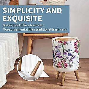ALIWHDFIAW Press Cover Round Trash Bin with Legs Seamless Floral with Flowers Drawing and Painting Push Top Trash Can with Lid Dog Proof Garbage Can Wastebasket for Living Room 7L/1.8 Gallon