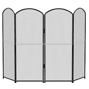 OYEAL Fireplace Screen Stand Black 4 Panel Fireplace Cover Metal Fire Spark Guard Cover Foldable Decorative Fireplace Screen for Home Indoor Fireplace, Black (47.8" W x 31" H)