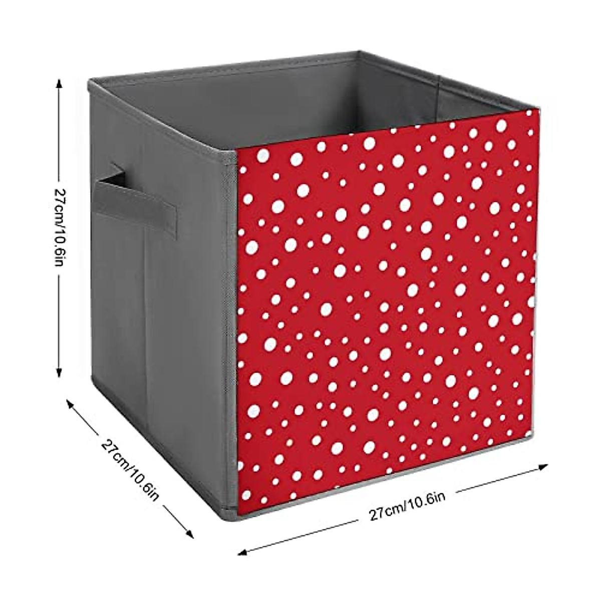 White Red Dots Storage Bin Foldable Cube Closet Organizer Square Baskets Box with Dual Handles