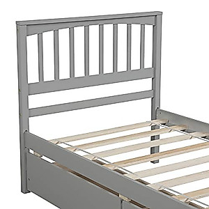 Harper & Bright Designs Twin Bed Frame with Drawers, Kids Platform Twin Bed with Storage, Solid Wood, No Box Spring Needed (Light Grey (Drawers))