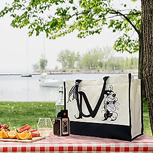 Aplata Canvas Tote Bag, Teacher Tote Bag with Inner Zipper Pouch, Monogram Tote Bags for Women, Flower Tote Bag, Bridal Shower Gift…