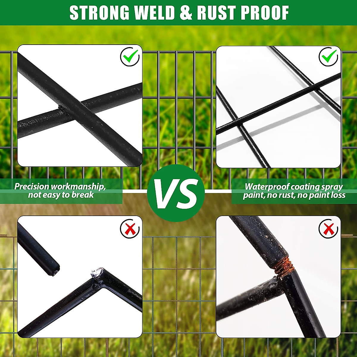 10 Pack Garden Fence Animal Barrier Fencing 1.44 inch Spacing Total 10.8ft (L) x 24in (H) Rustproof Metal Wire Yard Blocker Dog Fences Border for Outdoor Flower Bed Landscape Fencing Decor Black