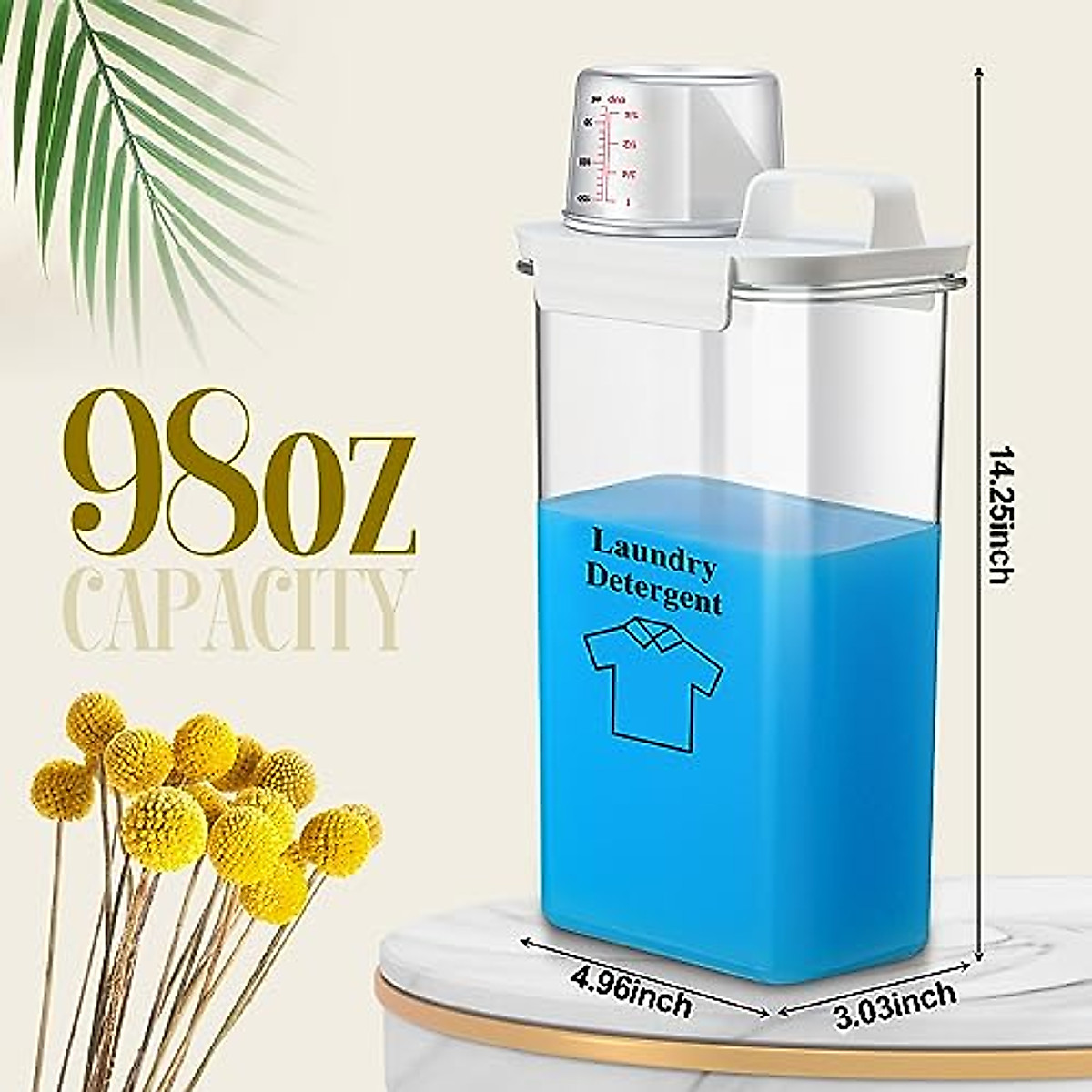 4 Pcs Laundry Detergent Dispenser Fabric Softener Dispenser 78/98 oz Laundry Powder Container Laundry Detergent Holder with Lid 16 Removable Labels for Soap Rice Oatmeal PET Food Grain, Clear (98 oz)